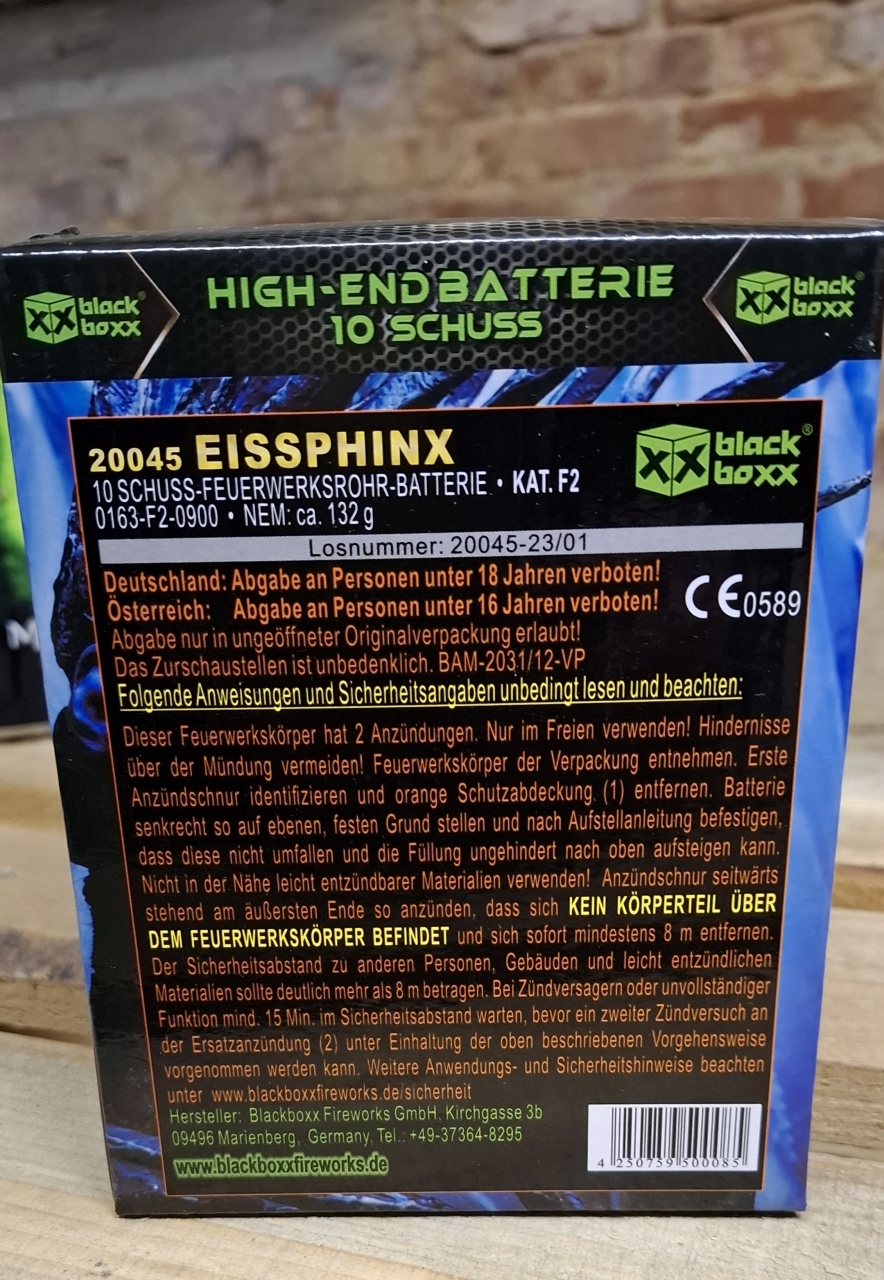FEUERWERK.net Datenbank | Blackboxx Fireworks Eissphinx