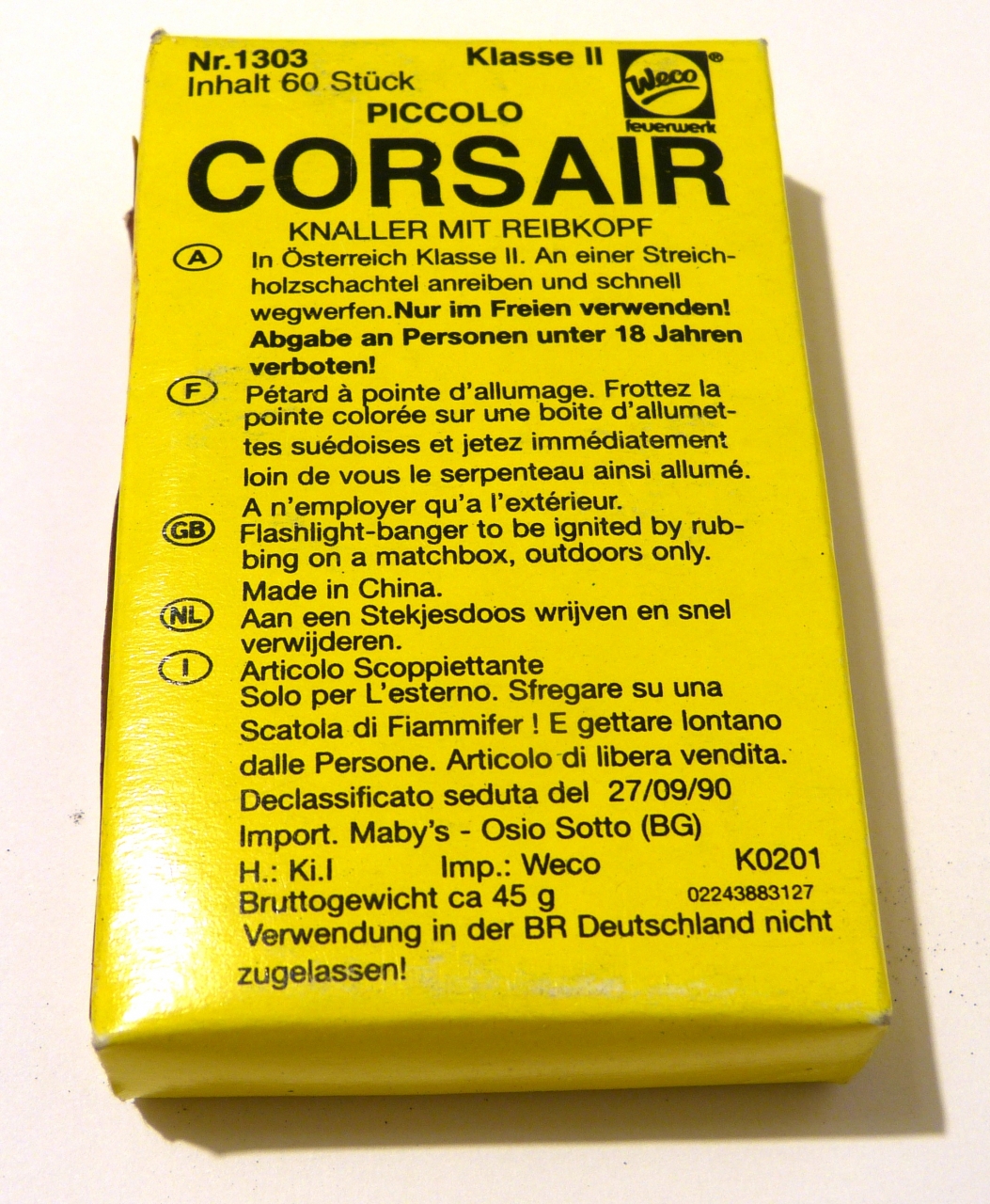 FEUERWERK.net Datenbank | Weco Feuerwerk Piccolo Corsair