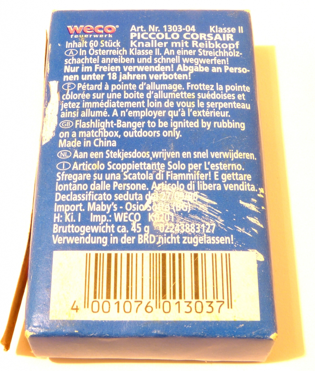 FEUERWERK.net Datenbank | Weco Feuerwerk Piccolo Corsair